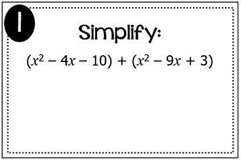 Polynomial Operations and Factoring Review 9th - 12th Grade Flashcard ...
