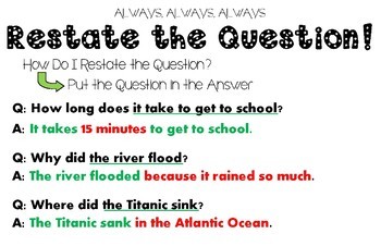 Restating the Question 4th Grade Flashcard | Wayground (formerly Quizizz)